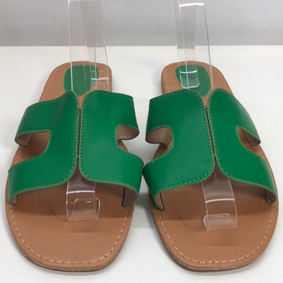 Shoes | Nwot Green Flat Sandals | Poshmark